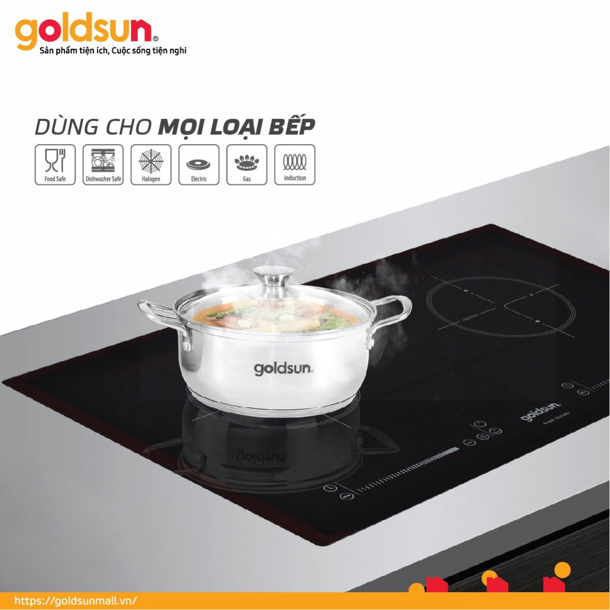 Bộ nồi inox 5 đáy Goldsun GPS1725 | Điện máy Hưng Nhàn